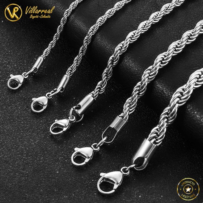 Cadena Tipo Laso Plateada LESATH Acero Inoxidable legítimo unisex